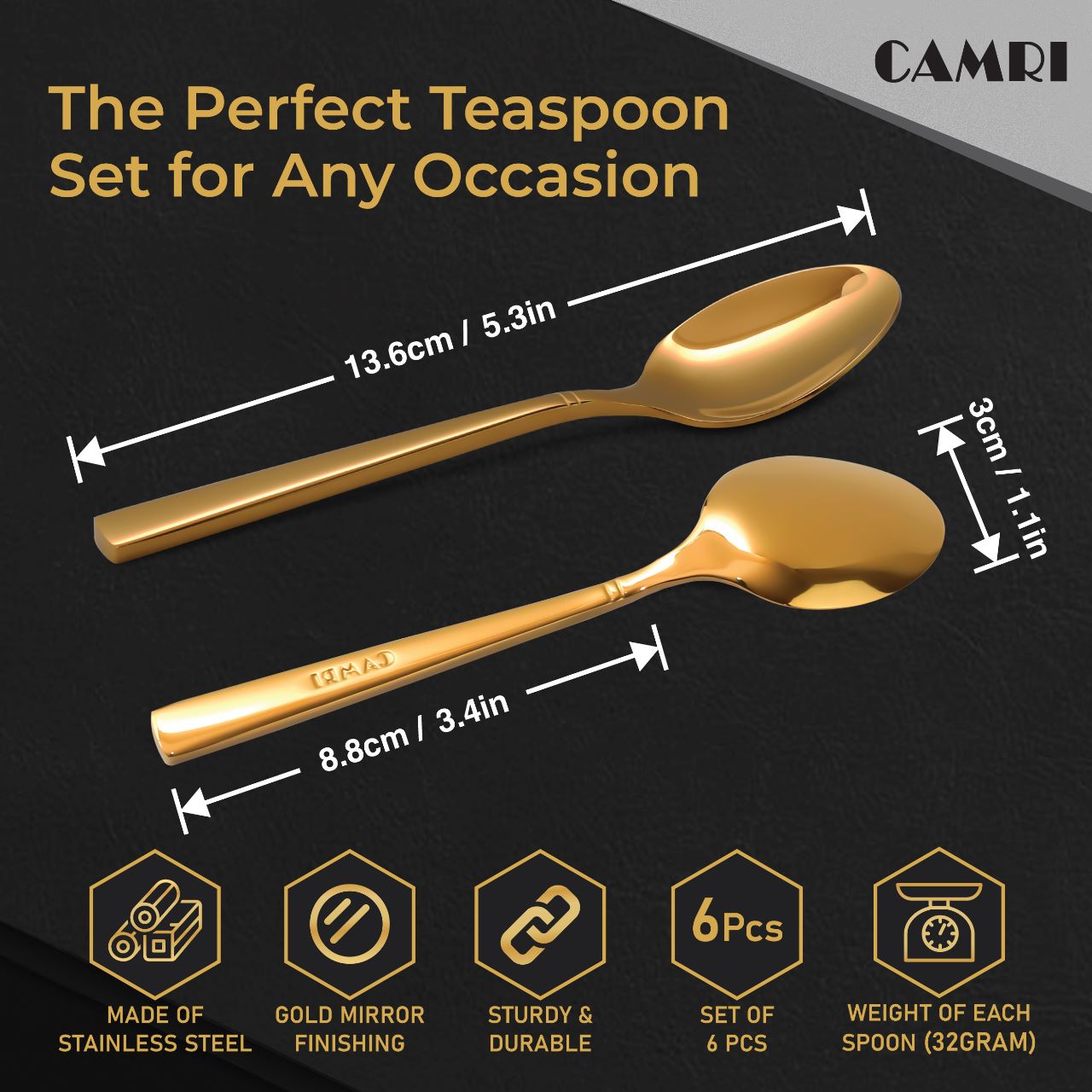 CAMRI Tea Spoons C37 GoldPack of 6 – Camri